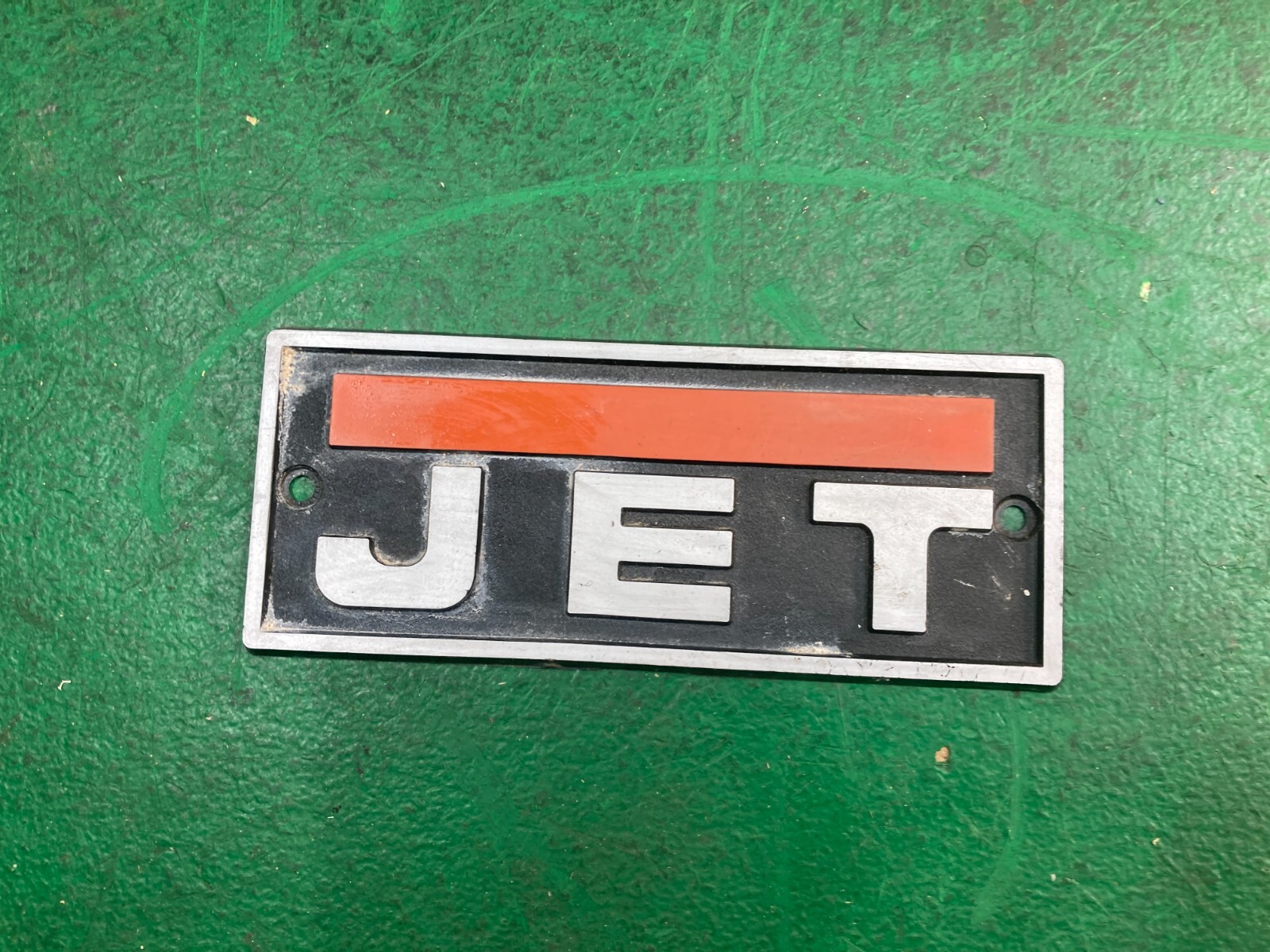 JET emblem Logo tag name plate - from JWTS-10 table saw 6-3/4" x 2-3/4 ...