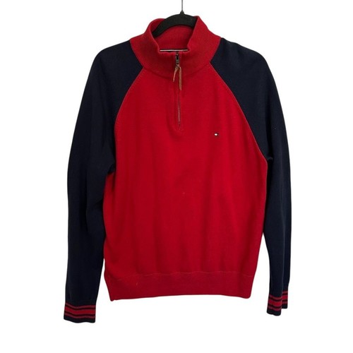 Tommy Hilfiger Men's Red Quarter-Zip Pullover Sweater Size L | eBay