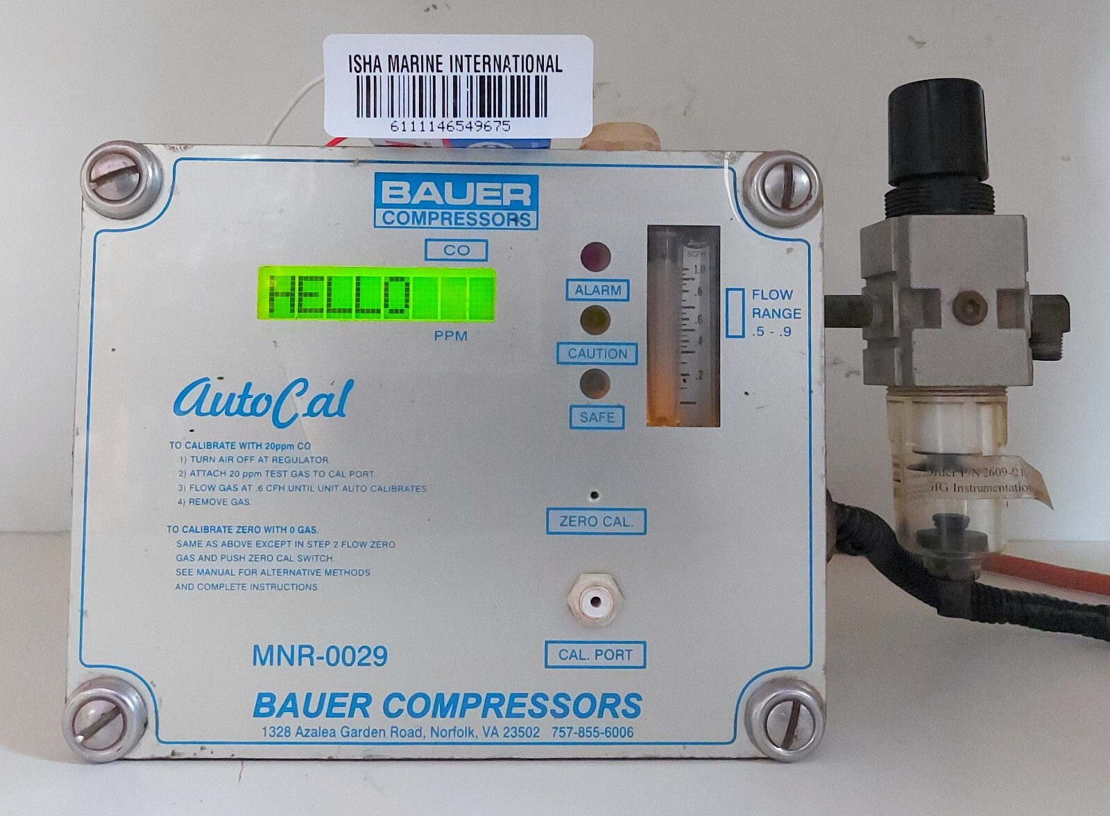 Bauer Compressors MNR-0029 Carbon Monoxide 9675 for sale online | eBay