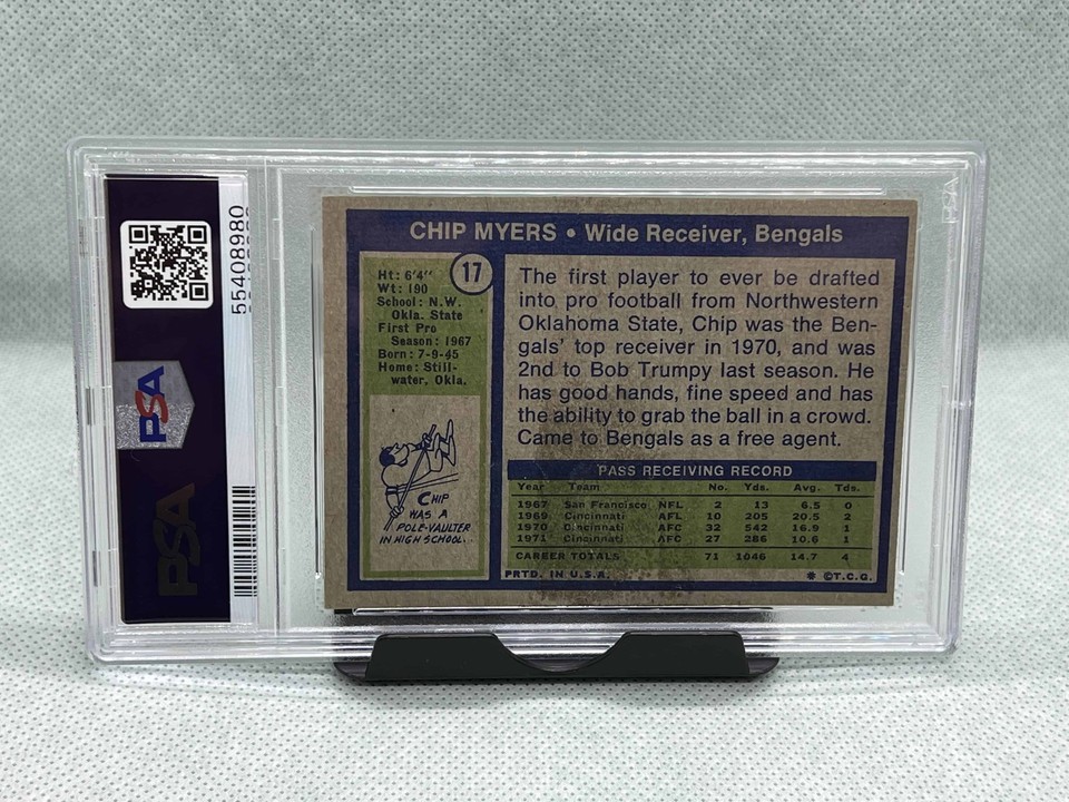 1972 Topps Football Chip Myers Card #17 PSA 6 EX-MT Cincinnati Bengals ...