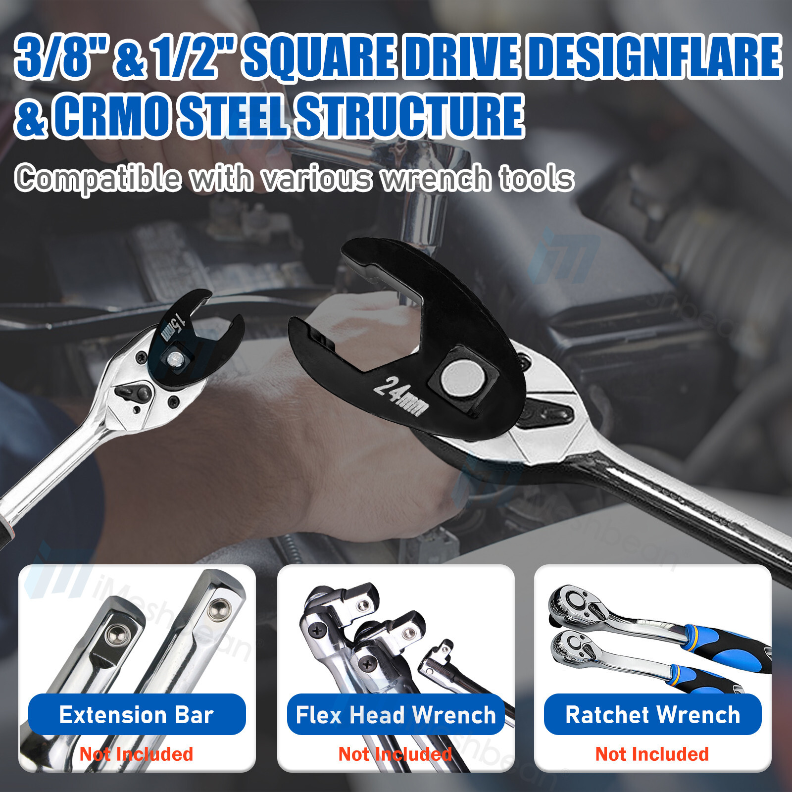 15Pcs Crowfoot Wrench Set for 3/8"&1/2" Drive Ratchet Crowsfoot Flare ...