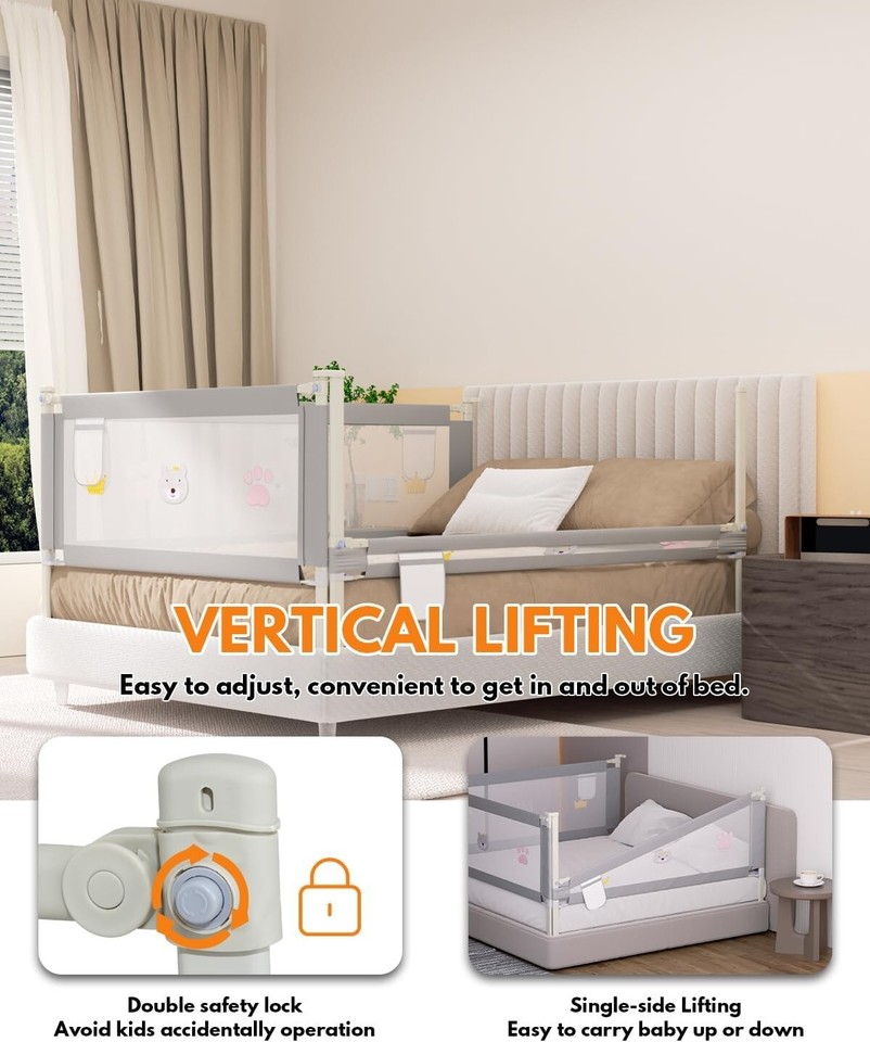 Athradies Bed Rails for Toddlers, 79'' Extra Long Bed Rails Queen Bed ...