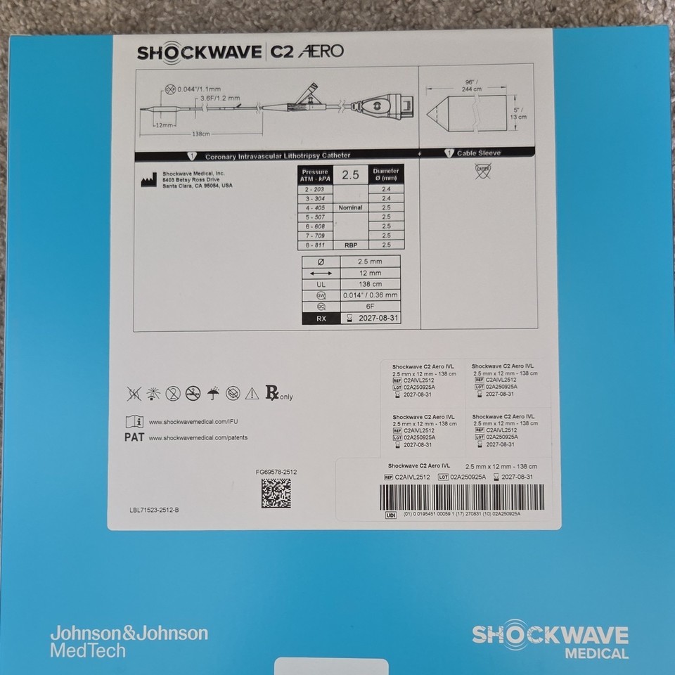 Shockwave Medical C2 Aero IVL Coronary Lithotripsy Catheter 2.5mm Exp ...