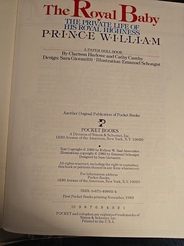 The Royal Baby The Private Life Of Prince William Paper Doll Book 1983 ...