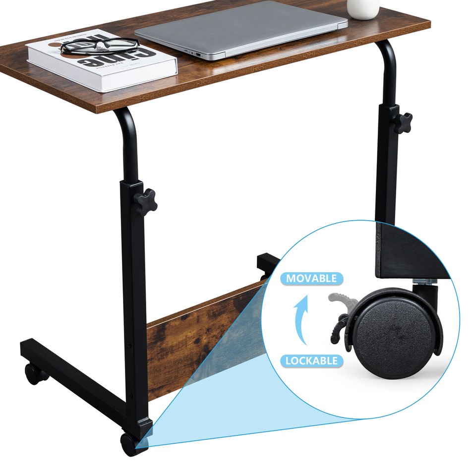 Portable 360° Rolling Mobile Laptop Desk Cart Adjustable Side Computer ...