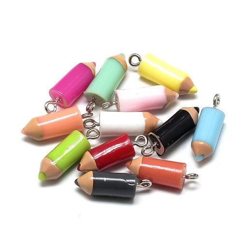 10pcs Colorful Resin 3D Pencil Charms Smooth Crayon Pendants w/ Iron ...