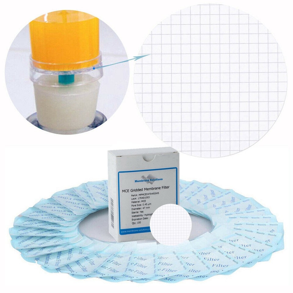 Sterile MCE Membrane Filters w/ Absorbent Pads Black Grid 47mm, 0.45um ...
