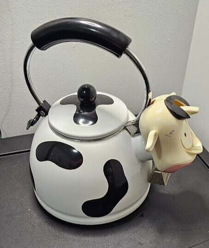 Vintage M Kamenstein Cow Tea Kettle With Bell Enamel Whistling Teapot ...