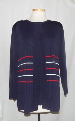 Misook Blue w/Wht & Red Striped Detail 1-Button Front Jacket & S/Slv ...