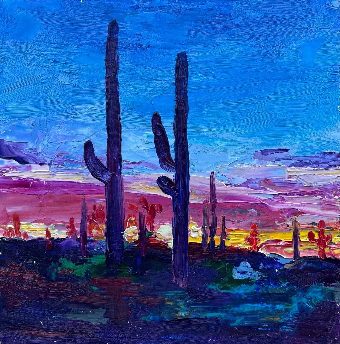 Saguaro Cactus Sunset Painting