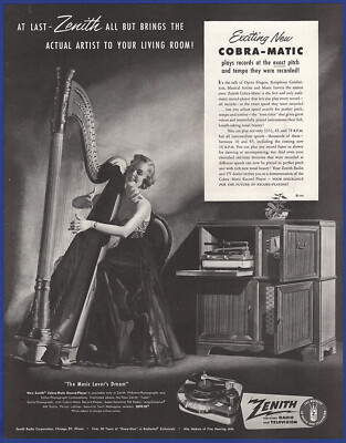 Vintage 1951 ZENITH Cobra-Matic AM-FM Radio Phonograph Ephemera 1950's ...