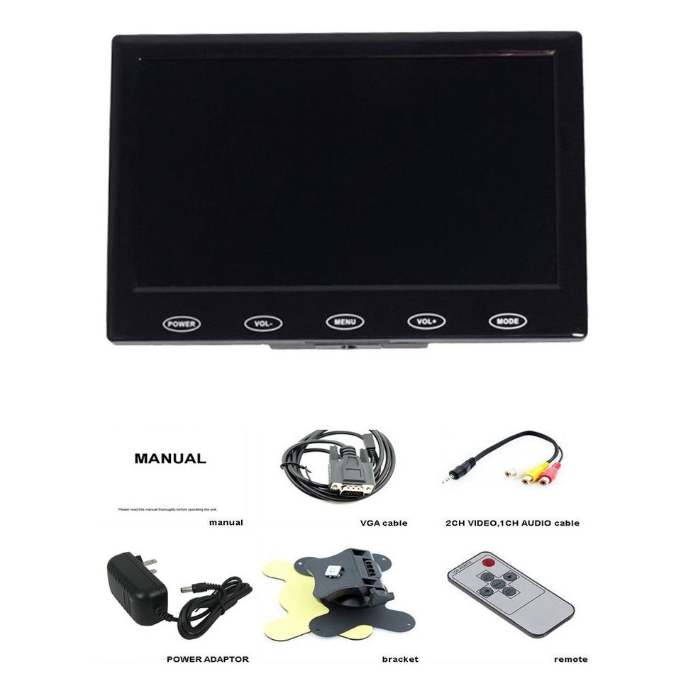 US-9'' TFT LCD HDMI VGA AV Monitor Car Display 1024*600 for Raspberry ...
