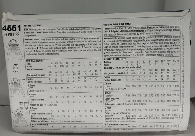 Simplicity Uncut Costume Sewing Pattern 4551 Civil War Era 3 Dress ...