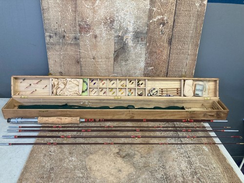 Vintage Bamboo Fly Rod NFT with Wooden case box and extras very clean ...