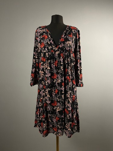 Bash Women Red Black Viscose Floral Ruffled Light Shift SunDress Tunic ...