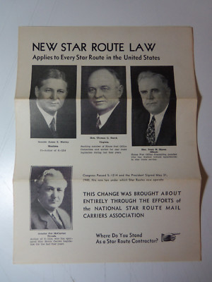 1940 4-Page Newsletter UNITED STATES POSTAL SERVICE New Star Route Law ...