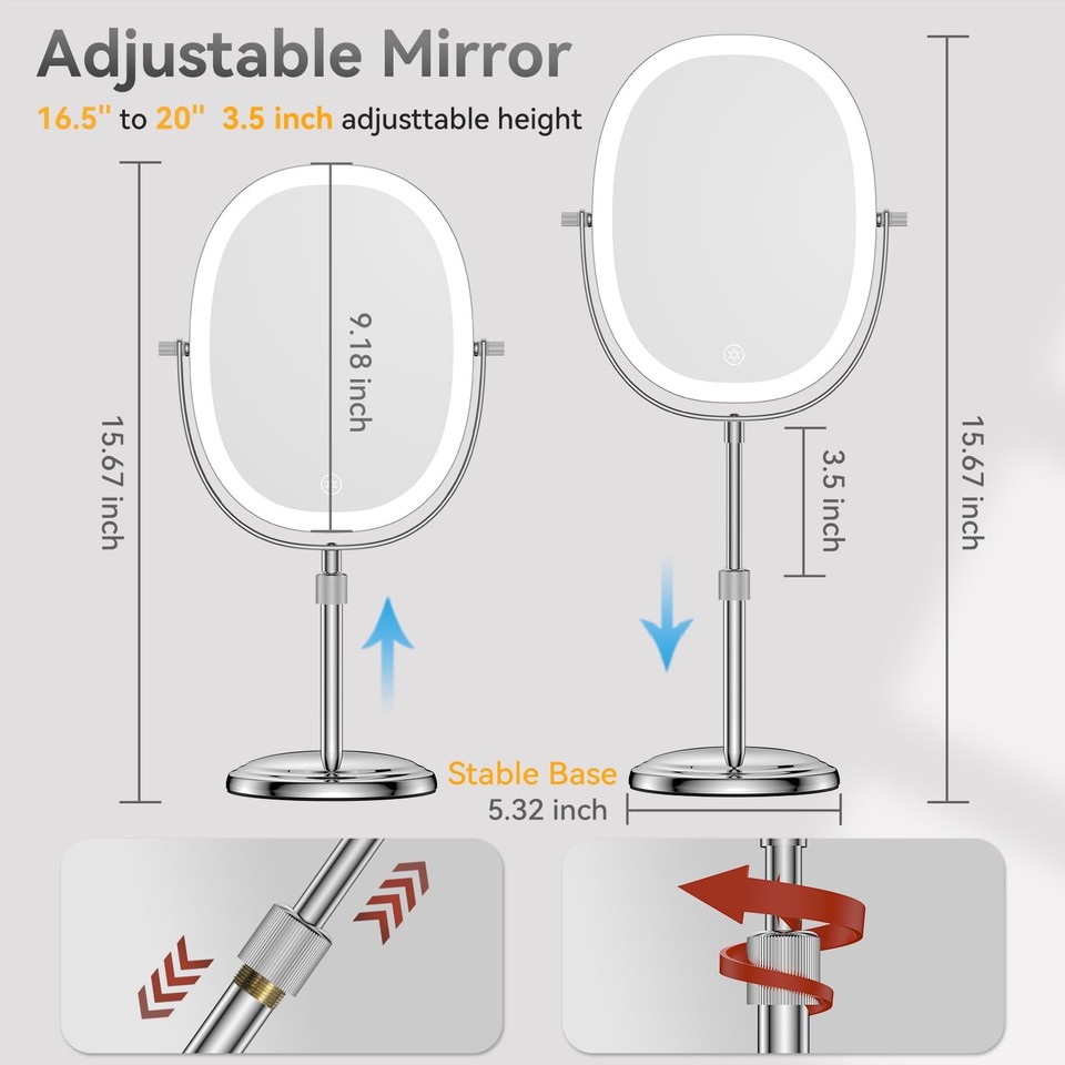 Lighted Makeup Mirror with 7X Magnification, Height Adjustable Vanity ...