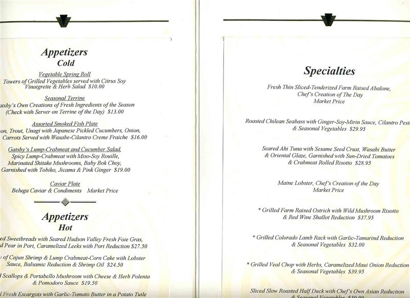 Gatsby's Restaurant Menu MGM Grand Hotel Las Vegas Nevada | eBay