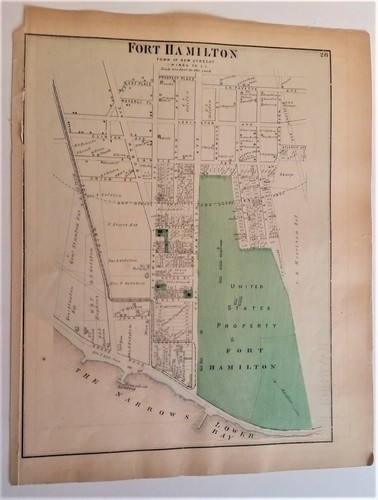 ANTIQUE BROOKLYN, FORT HAMILTON WALL MAP, Kings Cty , Post Civil War ...