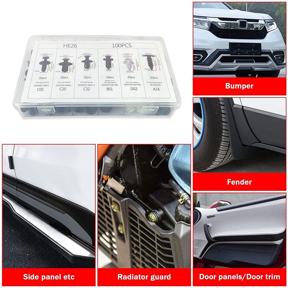 100Pcs Retainer Clips Body Bumper Rivet Retainer Trim Molding Push Pin ...