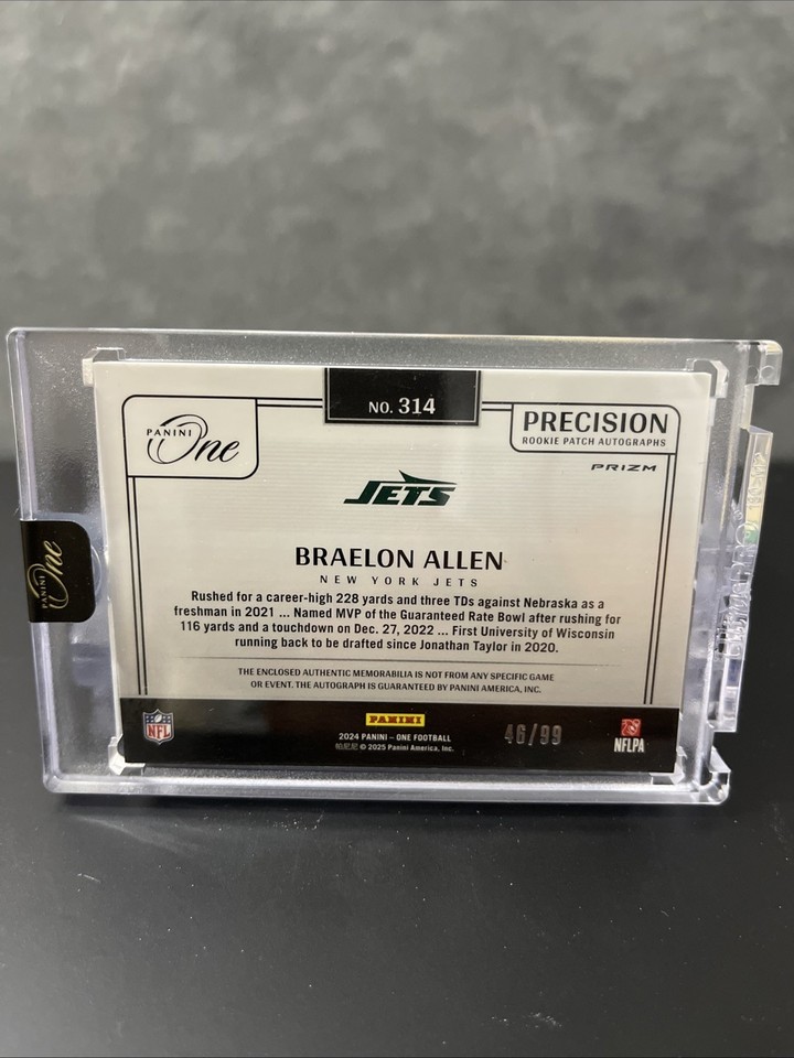 2024 Panini One BRAELON ALLEN Rookie Patch Auto RPA Holo Prizm 46/99 ...