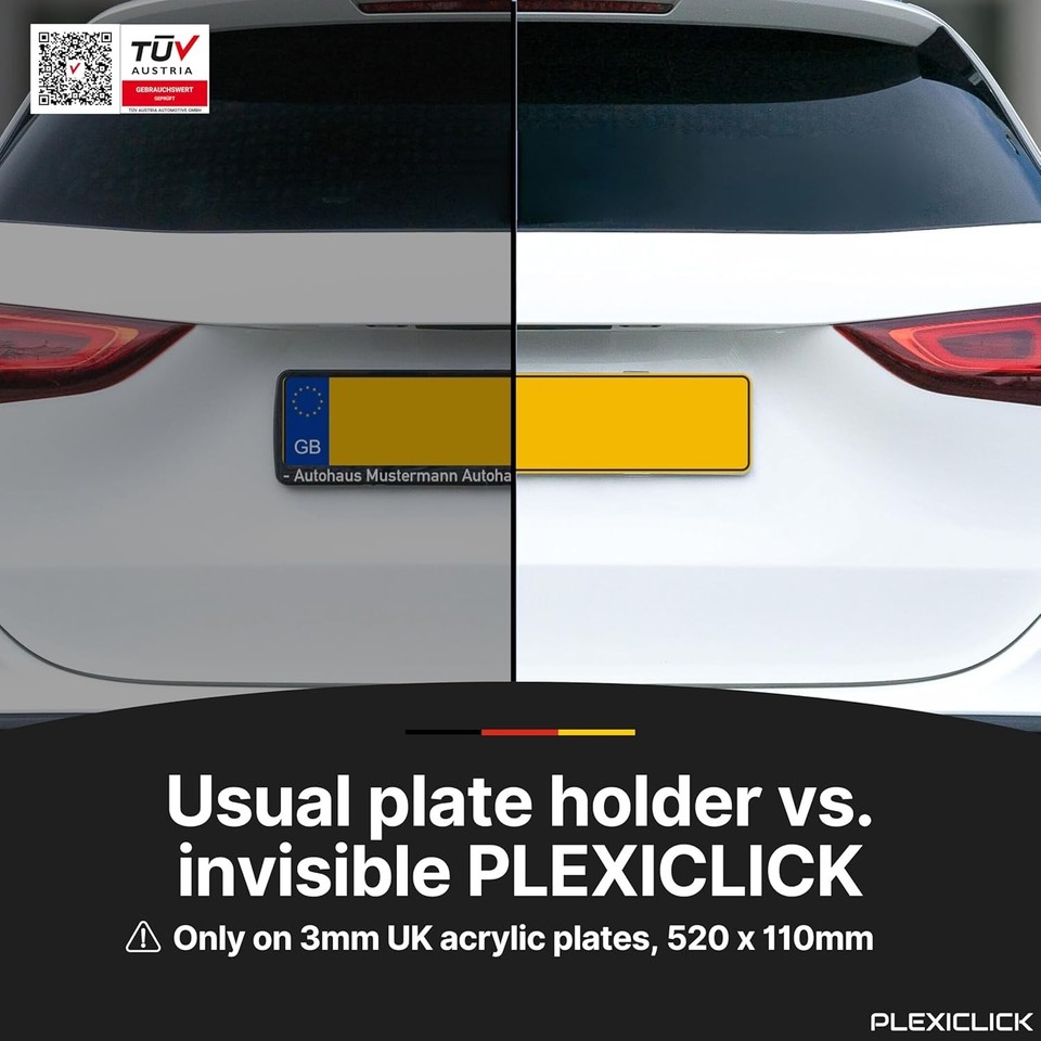 PLEXICLICK® 4x Number Plate Holder - Transparent - Frameless Number ...