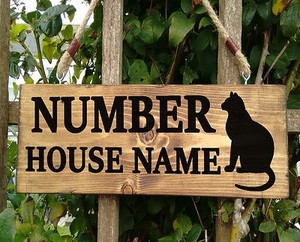 Cat House Name Sign Plaque Personalised Wooden - Solid wood Porch ...