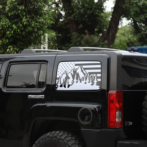 Both Side Rear Window White USA Flag Decal Vinyls Fit For Hummer H3 ...