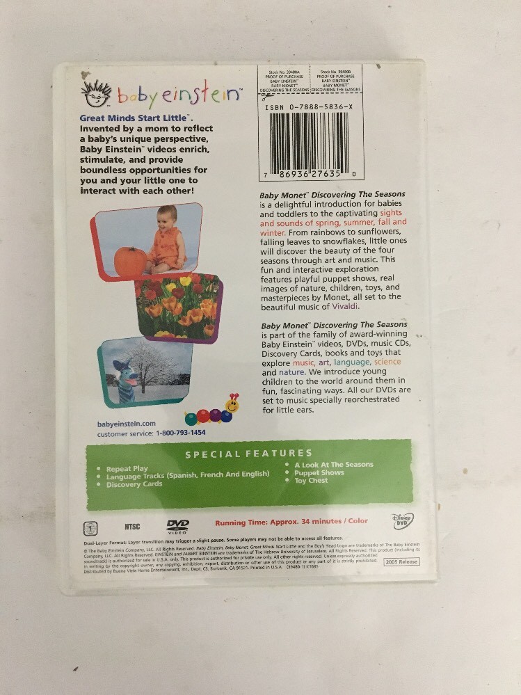 DISNEYS BABY EINSTEIN BABY MONET DISCOVERING SEASONS(DVD,2005)TESTED ...