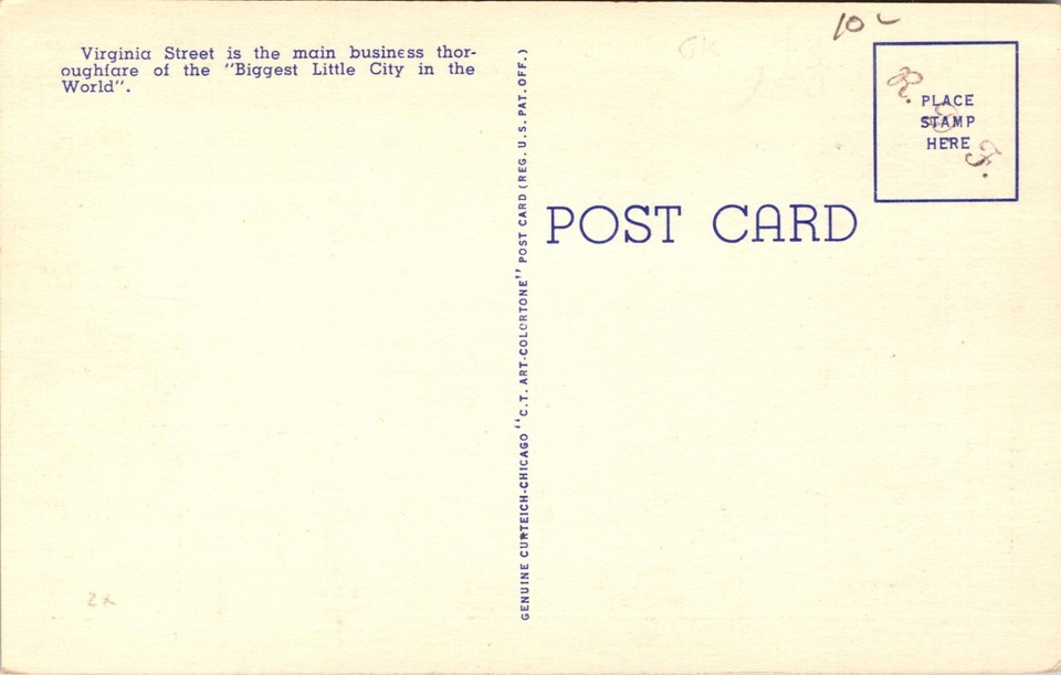 Virginia Street Reno Nevada Linen Postcard Harolds Club Hotel Riverside ...