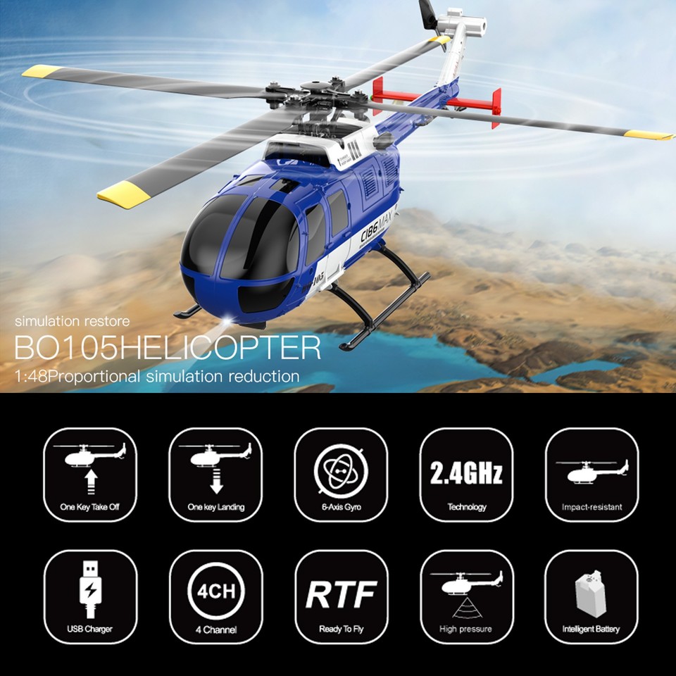 Remote Control Helicopter 6-axis Gyroscope 2.4G 4CH Single Propeller ...