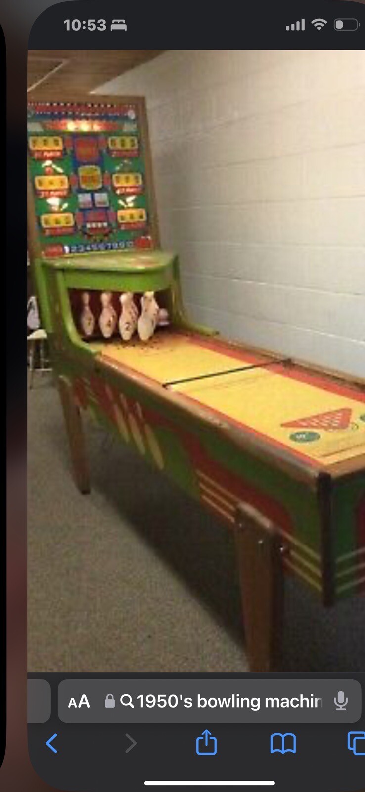Vintage 1953 Working Great United's Shuffle Alley Puck Bowling Arcade ...