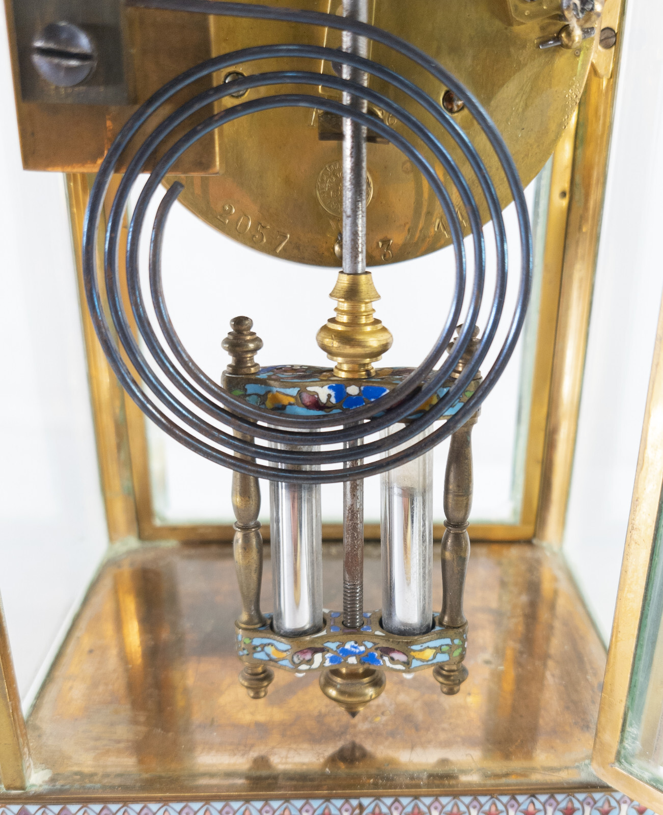 Antique French Bronze Champleve Enamel Crystal Regulator Clock Bigelow ...