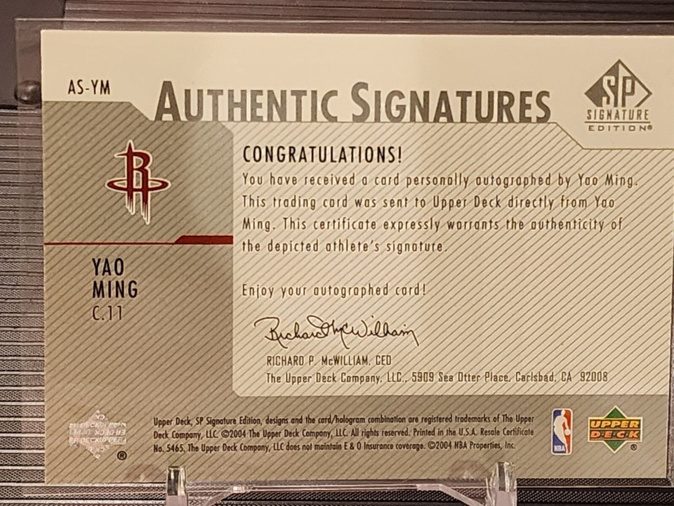 2003 Upper Deck SP Signature Authentic Signatures Yao Ming Auto Rare On ...