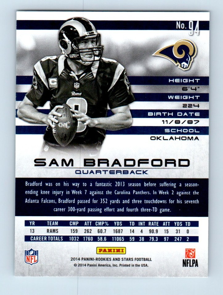 2014 Panini Rookies & Stars Sam Bradford St. Louis Rams #94 | eBay