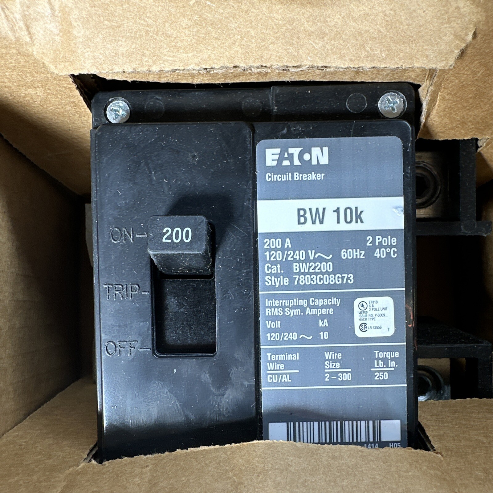 Eaton BW2200 200 Amp 120/240V 2 Pole Main Circuit Breaker (Ship Same ...