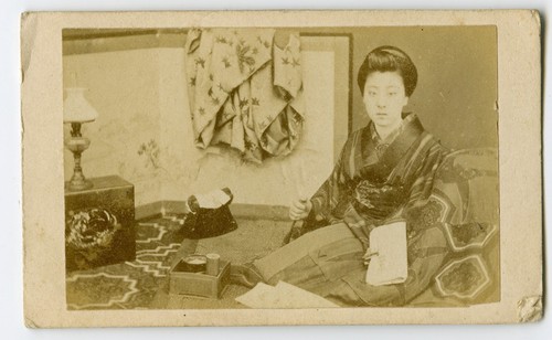 Japan Antique CDV Photo Japanese Geisha Girl opium pipe signed to back ...