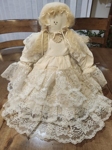 VINTAGE ESTATE FIND Handmade Cloth Victorian Rag Doll Adorned In VTG ...