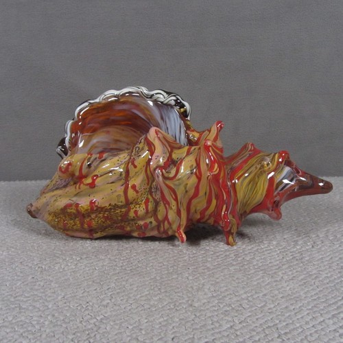 Blown Art Glass Conch SEA SHELL Brown Red Swirl Large Sculpture ...