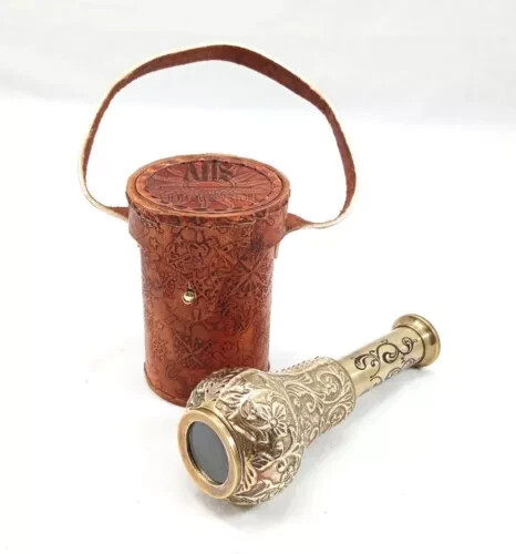 New Nautical Pirate Spyglass Brass Engraved 6" Telescope with Leather ...