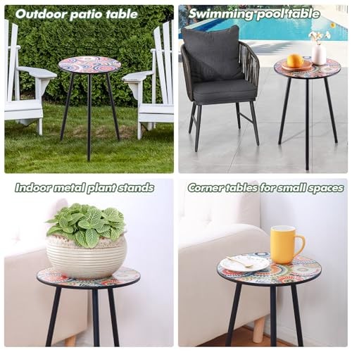 1 Pack Metal Mosaic Round Side Table 13.4" Small End Corner Tables for ...