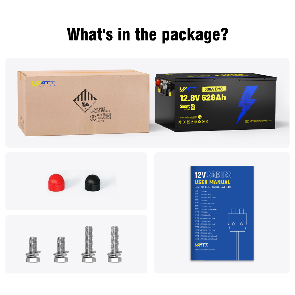 WattCycle 12V 628Ah Smart LiFePO4 Lithium Battery 300A BMS For RV Solar ...
