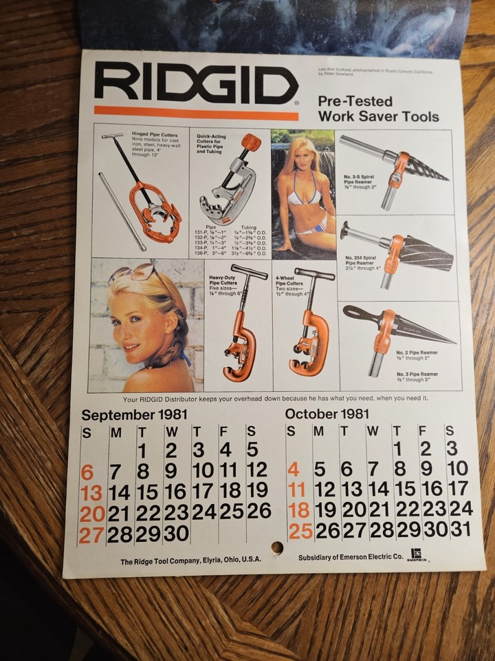 Vintage Ridgid Tools Pin Up Calendar 1981-1982 Ridge Tool Company ...