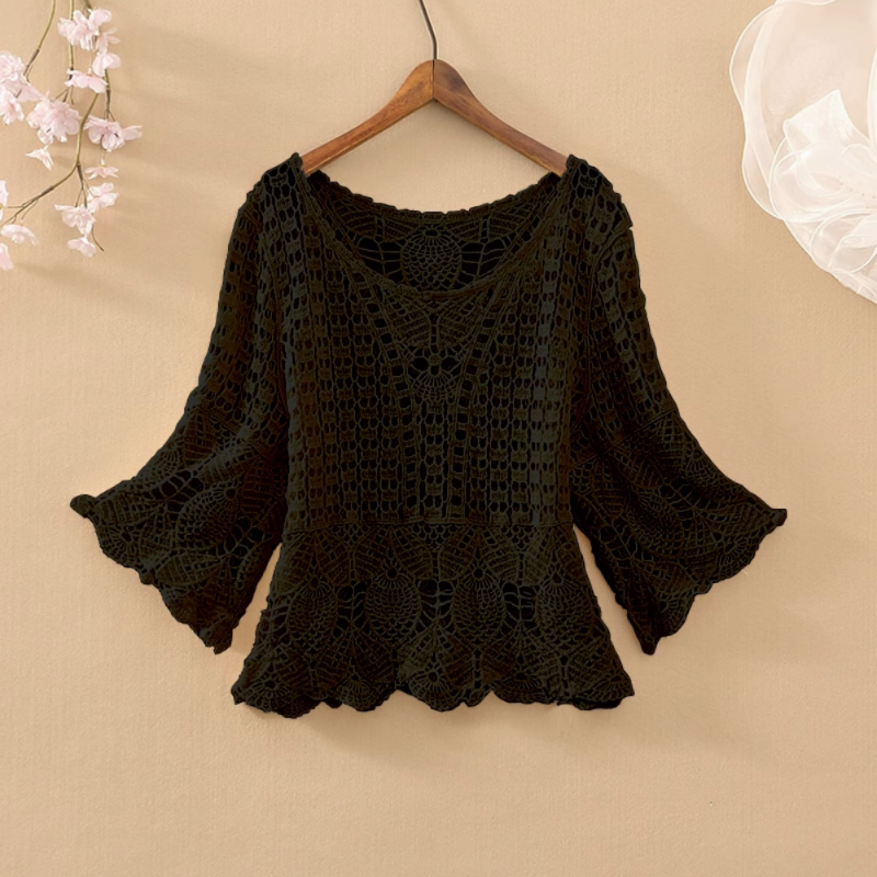 Ladies Retro Hollow out Lace Crochet Shirt Cropped Top Shrug Cape Sexy ...