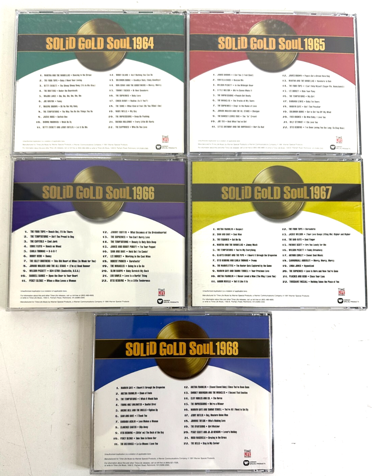 Solid Gold Soul 1964 1965 1966 1967 1968 5 CD Lot Time Life 88 Tracks R ...