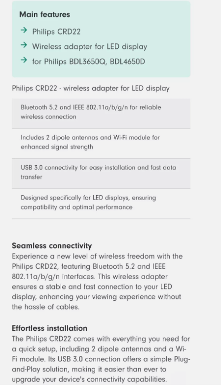 Philips CRD22/00 WiFi Module - Wireless Adapter For LED Display - New ...
