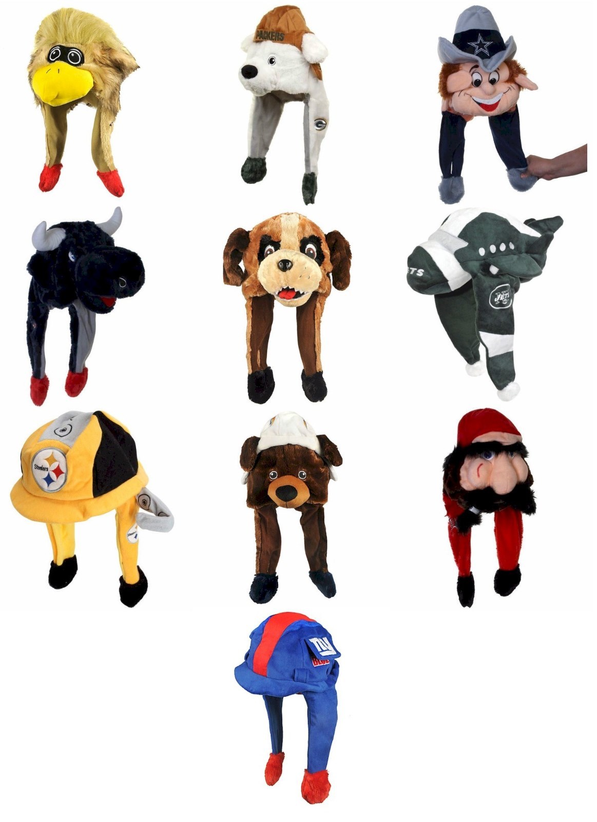 NEW NFL Pump Action Mascot Plush Cap Dangle Hat | eBay