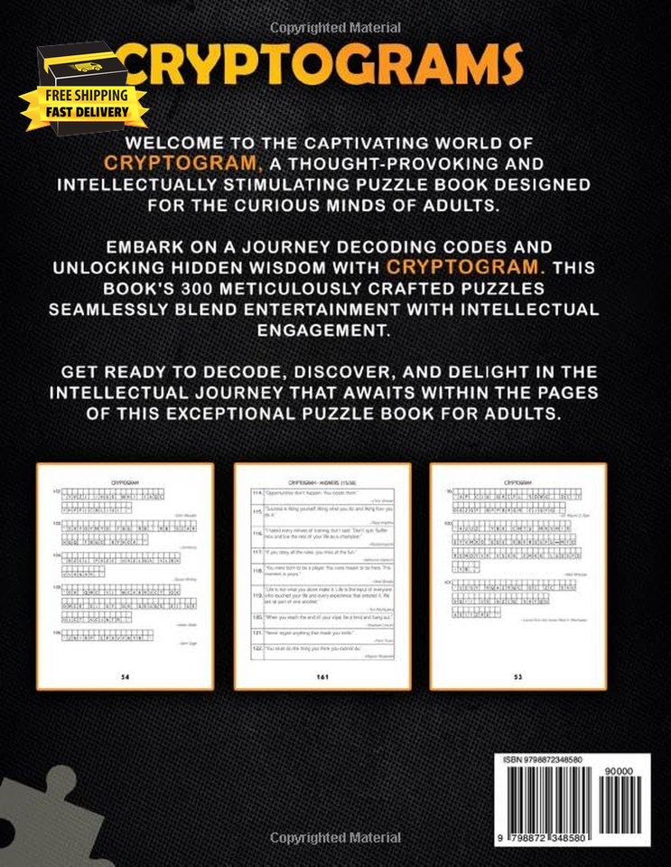 Cryptograms Puzzle Books for Adults: Cryptoquotes and Popular Lines ...