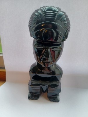 Black Hand Carved Obsidian Aztec Or Mayan Idol Figure Onyx or Warrior 6 ...