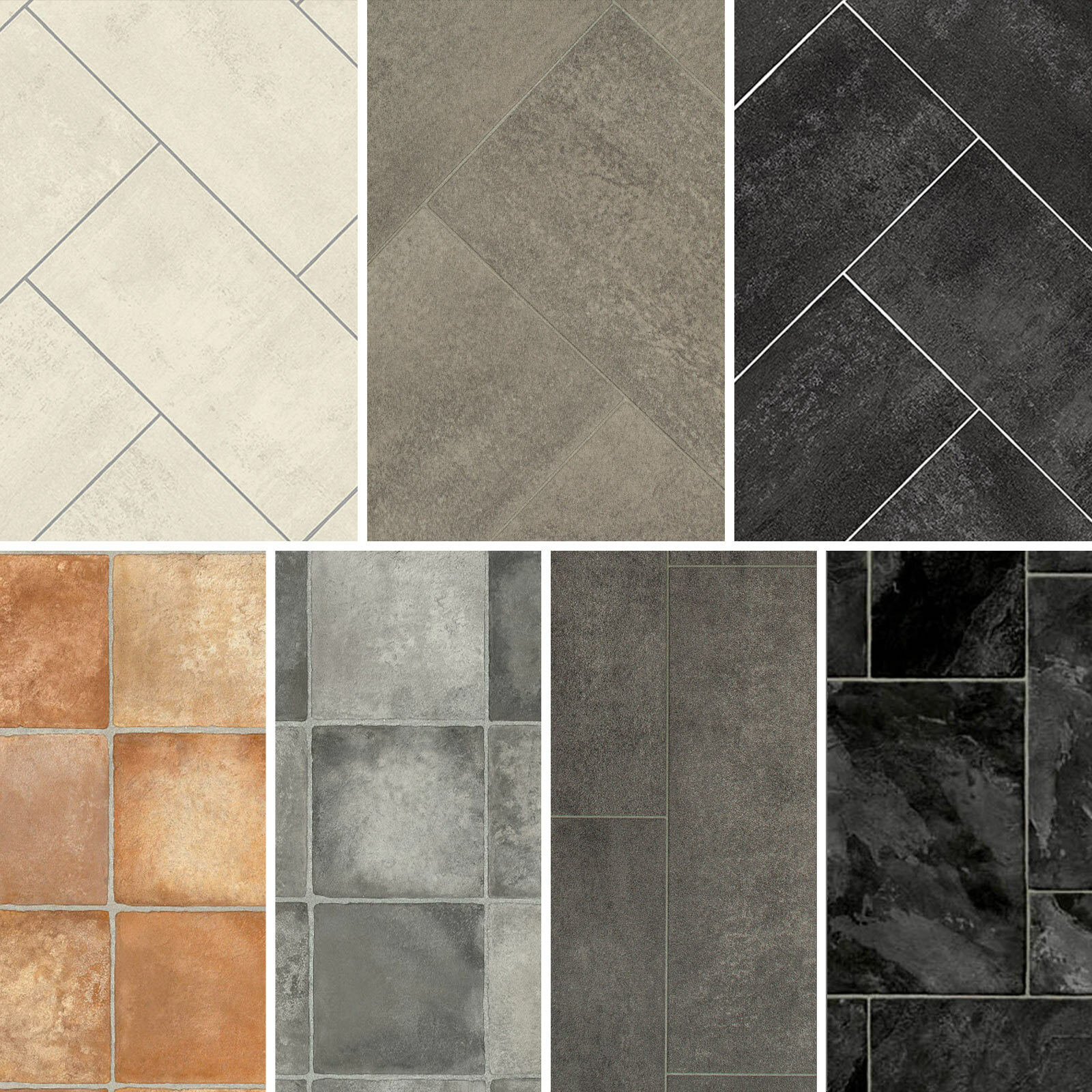 Tiled Effect Vinyl Flooring Roll Lino Stone Slate Tiles Bathroom ...